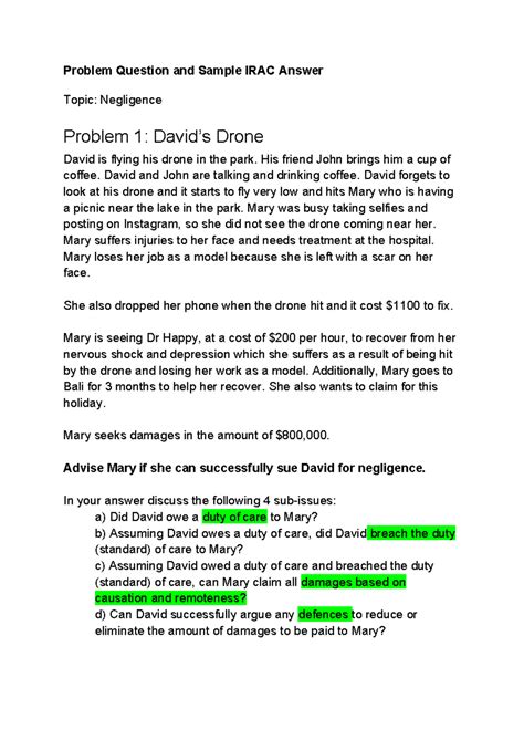 Irac Sample Examples Problem Question And Sample Irac Answer Topic