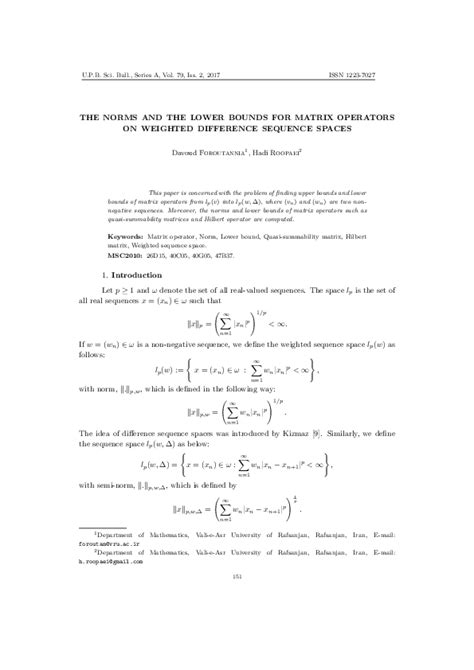 Pdf The Norms And The Lower Bounds For Matrix Operators On Weighted