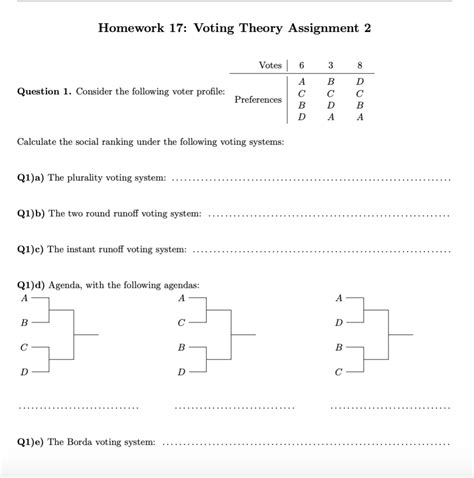 Solved Homework 17 Voting Theory Assignment 2 Question 1