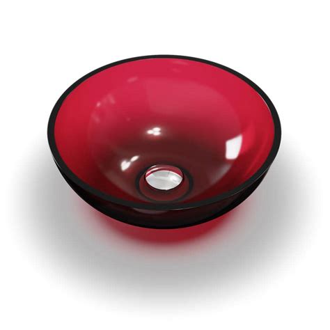 Red Stone Resin Round Bathroom Vessel Sink With Pop Up Drain Modern