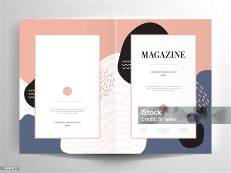 브로셔 전단지 템플릿 레이아웃 배경 미니멀 리스트 디자인 소책자 전단지 포트폴리오 룩북 파란색과 분홍색 배경 템플릿 A4 크기잡지 레이아웃 벡터 그림 잡지에 대한 스톡 벡터