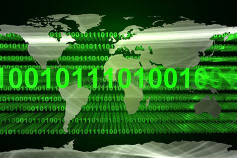 Digital World Map With Binary Code Blue Background Stock Illustration