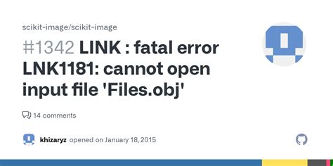 Link Fatal Error Lnk1181 Cannot Open Input File Filesobj · Issue