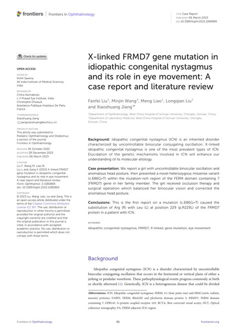 PDF X Linked FRMD Gene Mutation In Idiopathic Congenital Nystagmus And Its Role In Eye