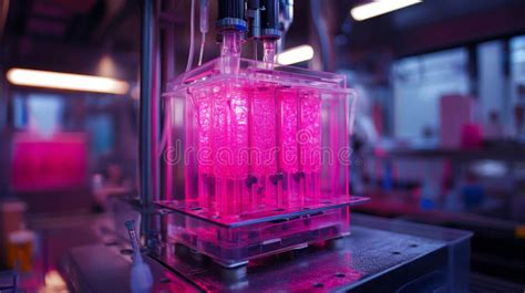 Pink Fluid In Glass Tubes During A Scientific Experiment In A Laboratory Stock Illustration