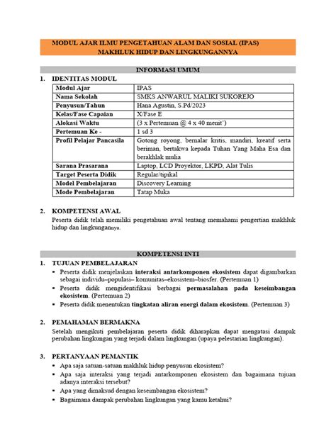 modul ipas e makhluk hidup dan lingkungannya pdf