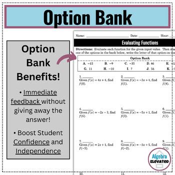 Function Notation Matching Worksheet Evaluating Functions By Algebra