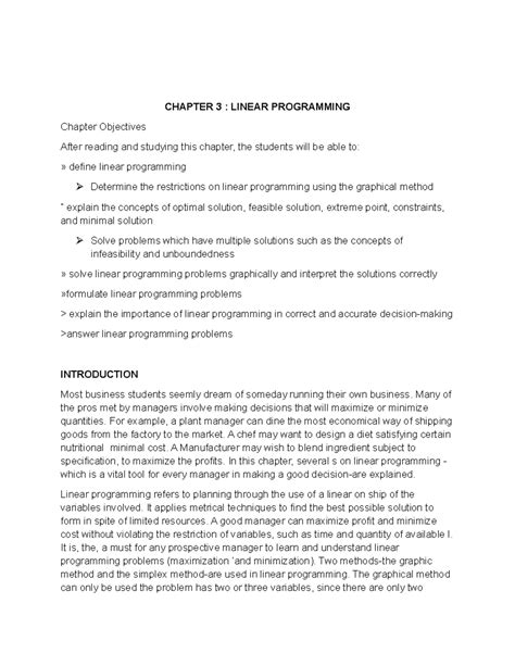 Chapter 3 Linear Programming Key Concepts And Graphical Methods