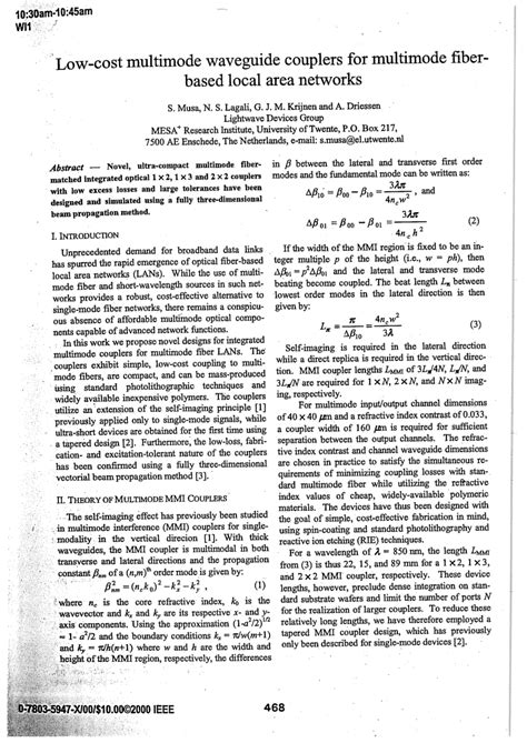Pdf Low Cost Multimode Waveguide Couplers For Multimode Fiber Basedlocal Area Networks