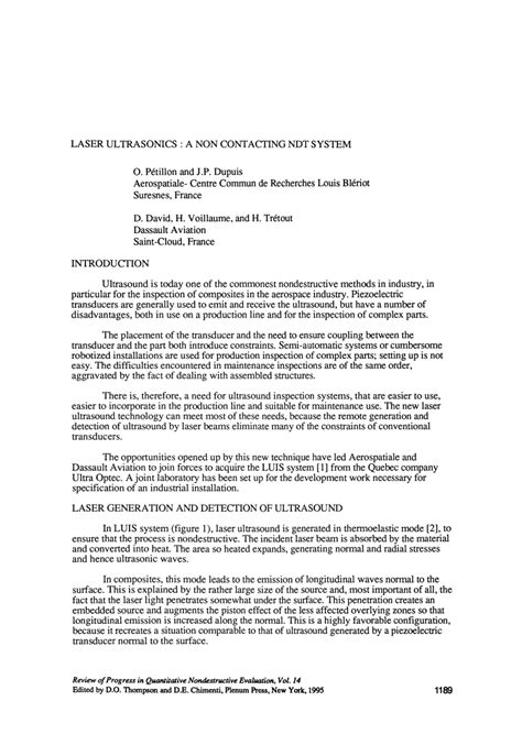 Pdf Laser Ultrasonics A Non Contacting Ndt System