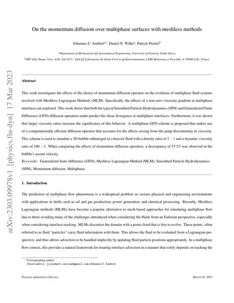 Pdf On The Momentum Diffusion Over Multiphase Surfaces With Meshless
