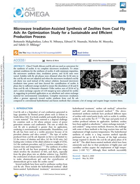 Pdf Microwave Irradiation Assisted Synthesis Of Zeolites From Coal