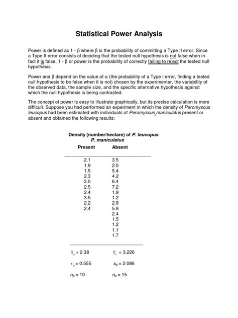 Statistical Power Analysis Density Numberhectare Of P Leucopus Present Absent Pdf