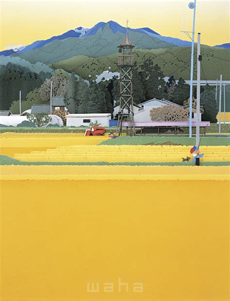 自然、風景、秋、ほのぼの、農村、農家、稲作、水田、田畑、田舎、稲穂、作物、豊作、実る、恵み、収穫、火の見やぐら、夕方、夕焼け、黄昏、静か、情緒