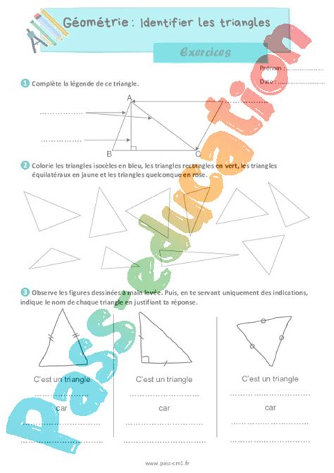 Identifier les triangles Exercices de géométrie eme Primaire PDF à imprimer