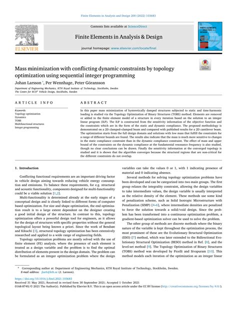Pdf Mass Minimization With Conflicting Dynamic Constraints By