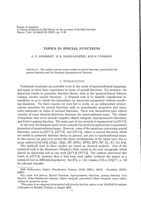 Pdf Topics In Special Functions