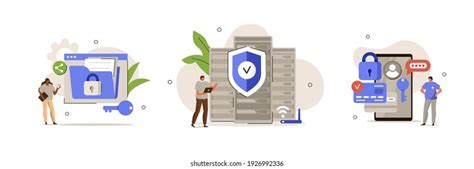 Characters Using Cyber Security Services Protect Stock Vector Royalty