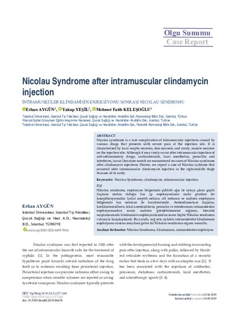 Pdf Nicolau Syndrome After Intramuscular Clindamycin Injection Fatih Keleşoğlu