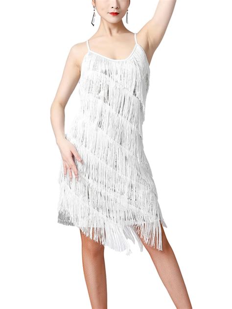 Latin Dance Dress Women Ballroom Dance Costume Sequins Fringed Tango