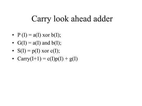 Carry Look Ahead Adder Explanation About Carry Lookahead Adderppt
