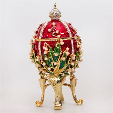 4 7 Lily Of The Valley Faberge Egg Replica Music Box In Red Яйцо