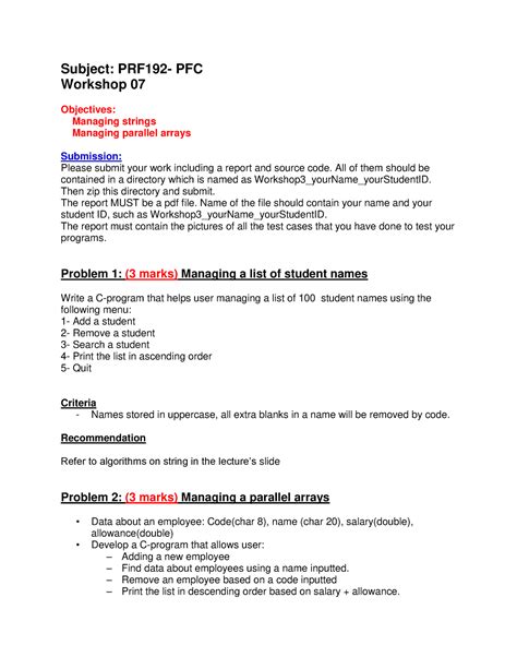 Workshop 07 ăefwefefsa Subject Prf192 Pfc Workshop 07 Objectives Managing Strings