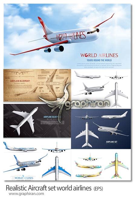 دانلود تصاویر وکتور هواپیمای مسافربری واقعی Realistic Aircraft Vector Set
