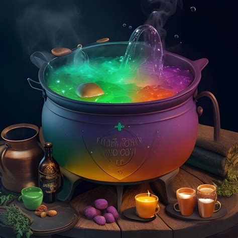 Premium Ai Image Magic Bottles Of Potion Composition With Large Pot