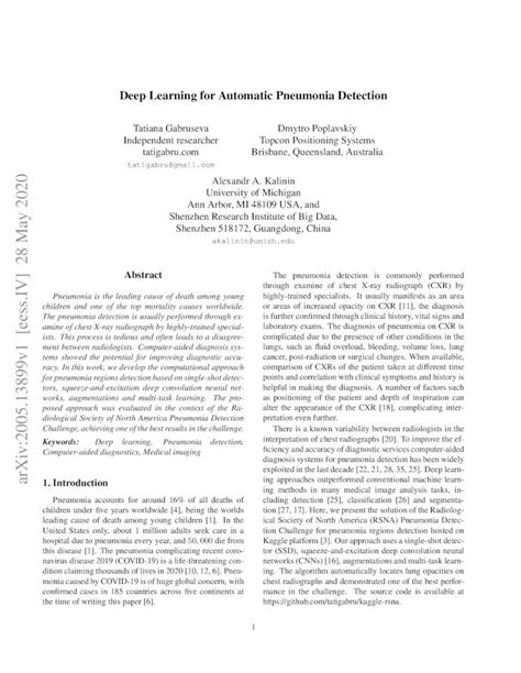 PDF Deep Learning For Automatic Pneumonia Detection Deep Learning For Automatic Pneumonia