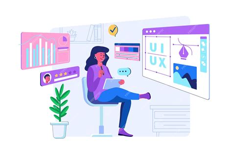 Premium Vector Ui Ux Design Concept With People Scene For Web Woman Designer Working With