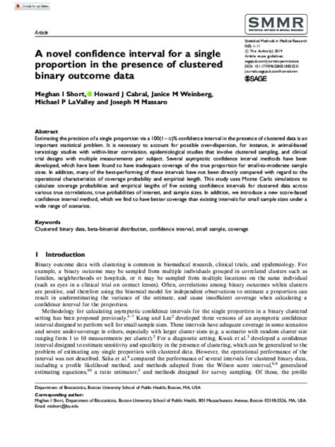 Pdf A Novel Confidence Interval For A Single Proportion In The Presence Of Clustered Binary