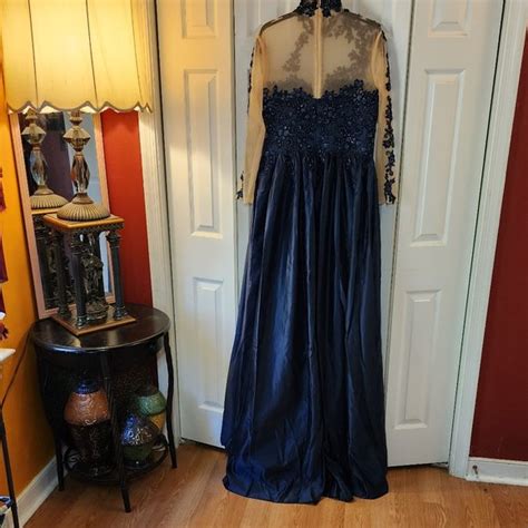 Dresses Elegant Royal Navy Blue Long Sleeves Evening Dresses Aline