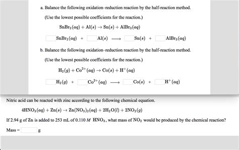 Solved A Balance The Following Oxidation Reduction Reaction