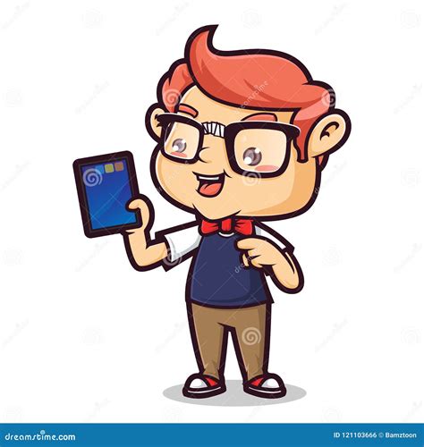 Nerd Geek Holding Computer Tablet Stock Vector Illustration Of Geek Mascot 121103666
