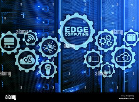 EDGE COMPUTING On Modern Server Room Background Information Technology