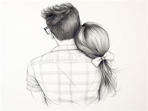 Black White Minimalist Sketch Of Couple Embracing In Intimate Pose