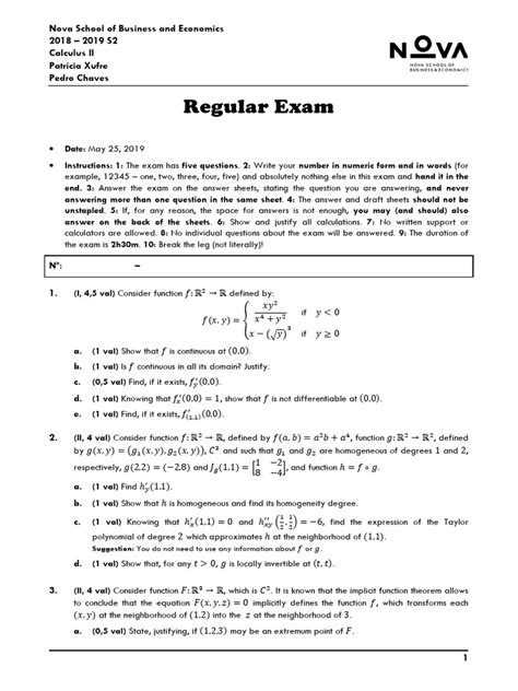 Calculus Ii 2018 2019 S2 Exam 1 Download Free Pdf Mathematical Analysis Mathematics