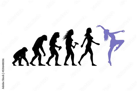 Theory Of Evolution Of Woman Silhouette From Ape To Dancer Vector Illustration Stock Vector