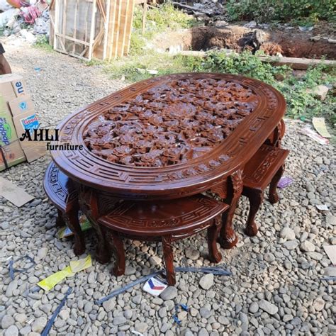 Jual Meja Kopi Ukir Kayu Jati Coffe Table Shopee Indonesia