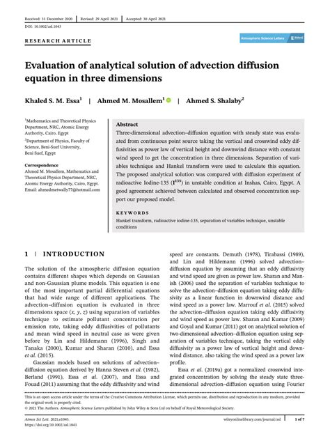 Pdf Evaluation Of Analytical Solution Of Advection Diffusion Equation