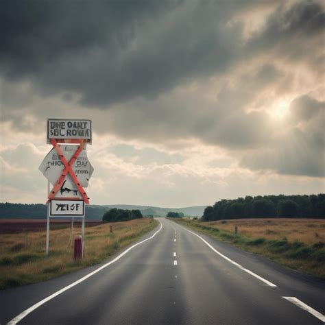 A Road With A Sign That Says Exit To The Left Premium Ai Generated Image