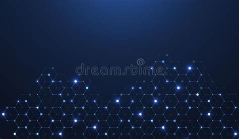 Technology Abstract Lines And Dots Connect Background With Hexagons Hexagon Grid Stock