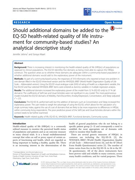 Pdf Should Additional Domains Be Added To The Eq 5d Health Related