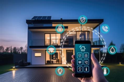 Premium AI Image Hand Using A Smart Home App Outside Of The Smart Home With Icons