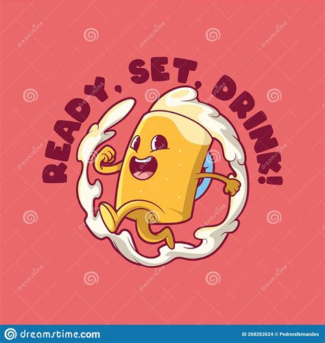 A Beer Mug Character Running And Smiling Vector Illustration Stock