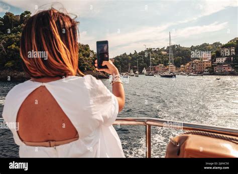 Portofino Italy July 2021 Girl Sailing In Ther Bay Of Portofino