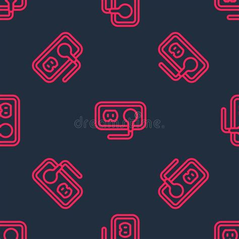 Red Line Electrical Outlet Icon Isolated Seamless Pattern On Black Background Power Socket