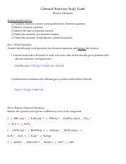 Chemical Reactions Study Guide Equations Types Predictions Course Hero