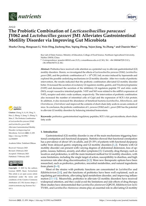 Pdf The Probiotic Combination Of Lacticaseibacillus Paracasei Jy062 And Lactobacillus Gasseri